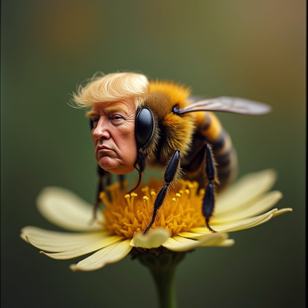 A Trump Bee Sits on a Flower in a Cinematic Scene - AI Art