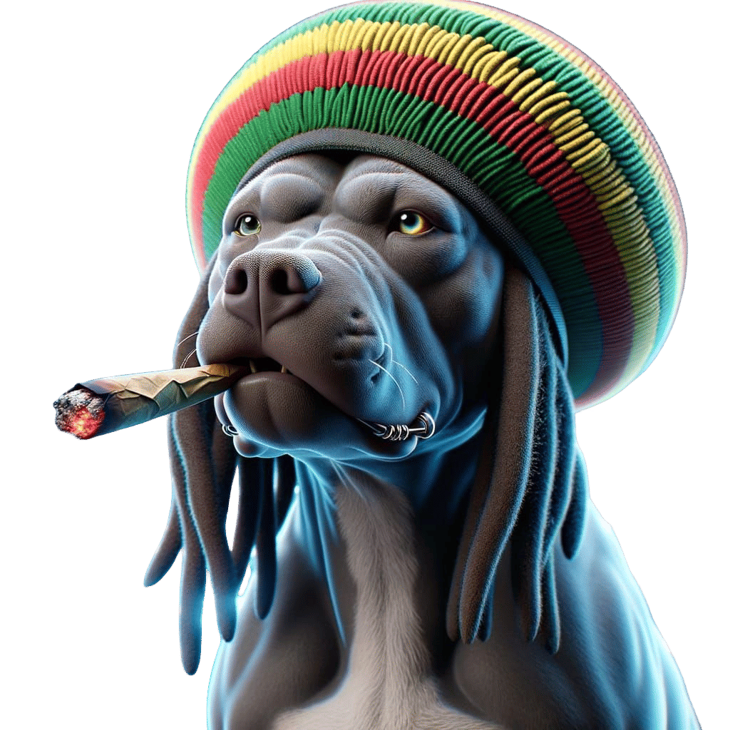 Agitated Rastafari Pitbull with Smoking Blunt - AI Art