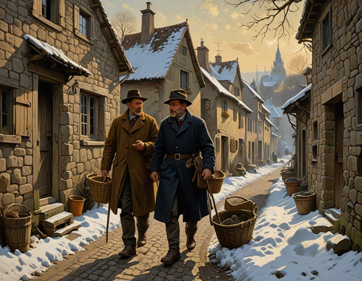 Winter walk - Rustic Peasants in a Miserable Winter Village
