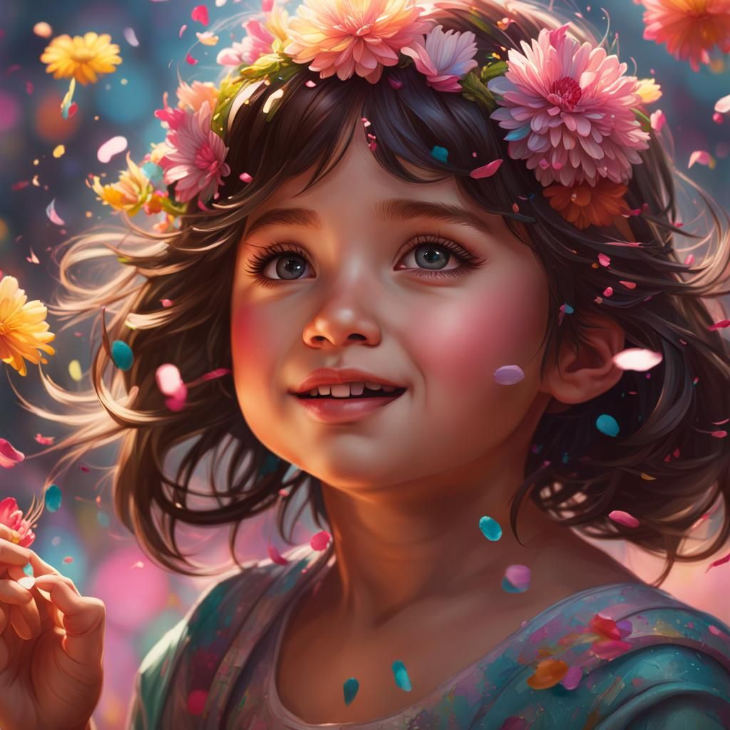 Little girl dancing with Flower confetti - AI Generated Artwork ...