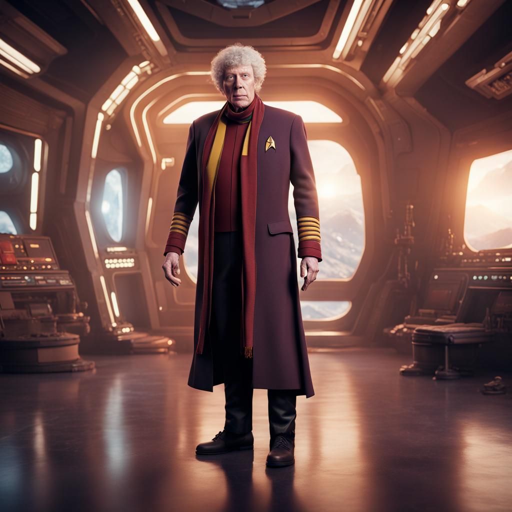 Tom Baker in Star Trek Uniform fullbody and with scarf - AI Generated ...