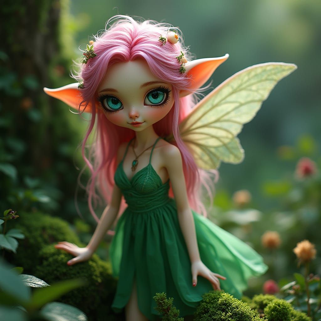 Whimsical Forest Pixie with Pink Hair - AI Art