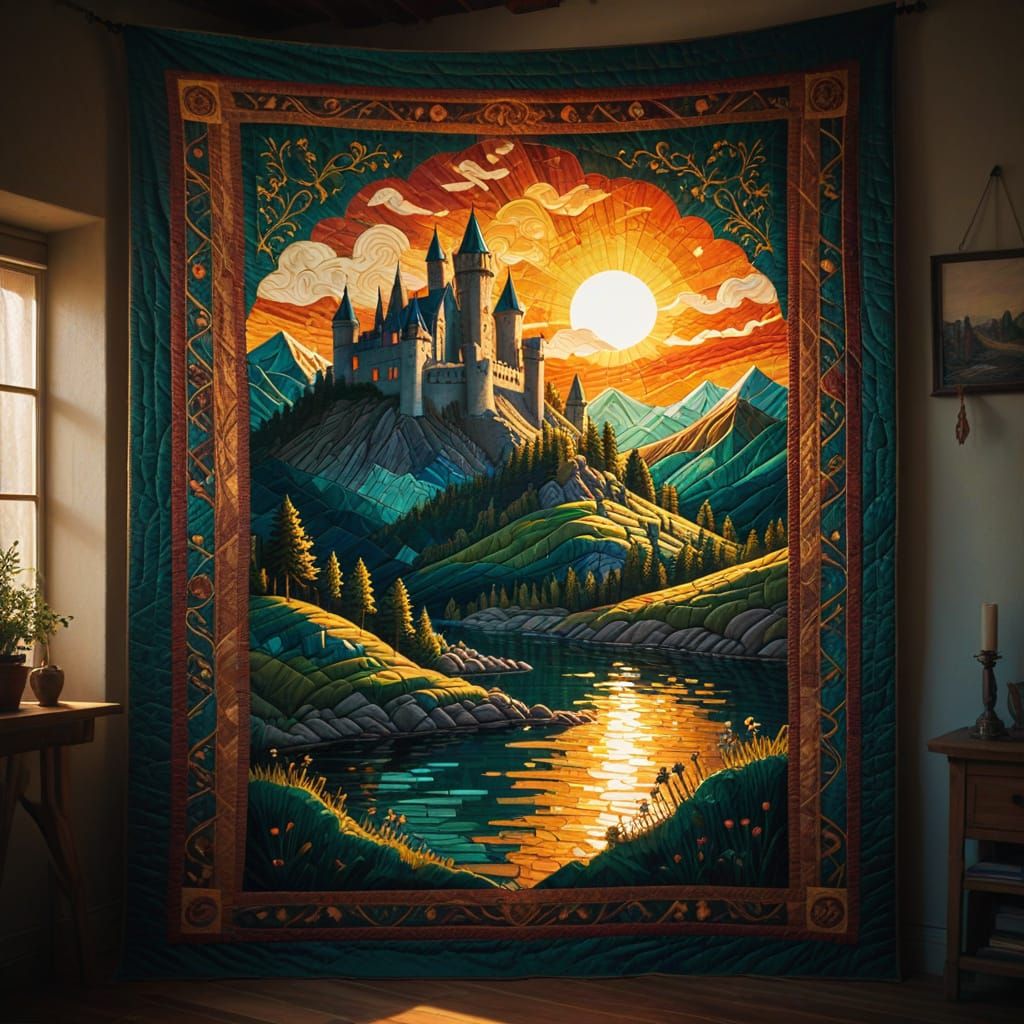 Quilt Fabric Castle Landscape - Quilt Fabric Castle Landscap...