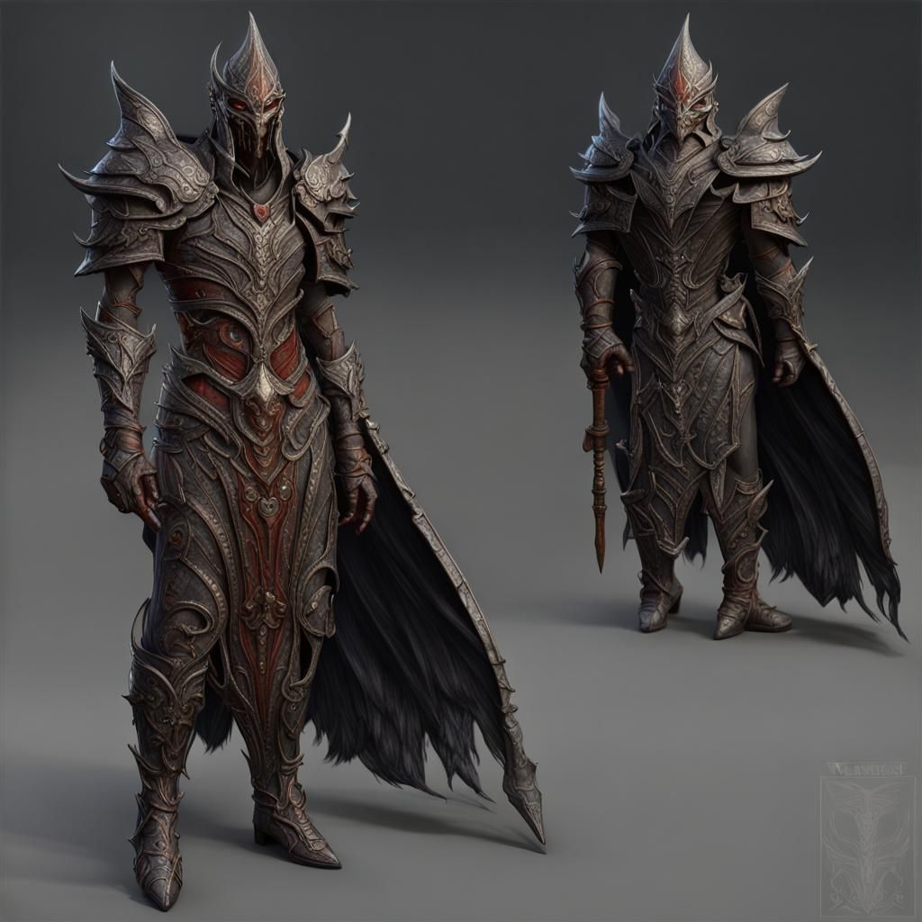 Warrior Magus, eldritch armor crafted with demon skin, rough texture ...