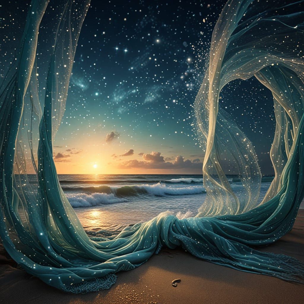 Flowing - Mystical Beach at Twilight with Celestial Waves