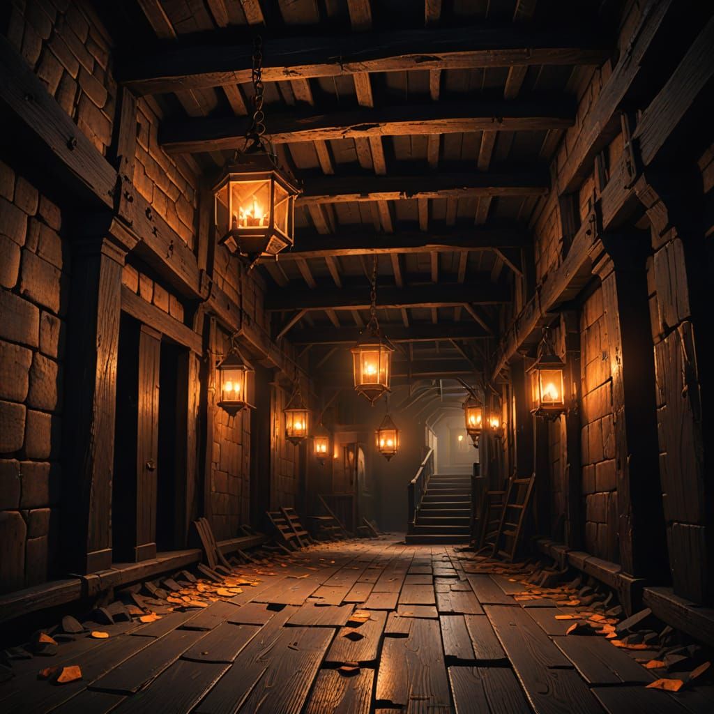 Dark Fantasy Dungeon Hallway in Gothic Architectur... - AI Art
