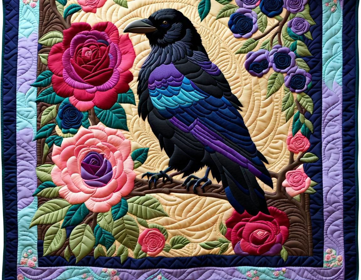 Quilted Raven Scene - AI Generated Artwork - NightCafe Creator