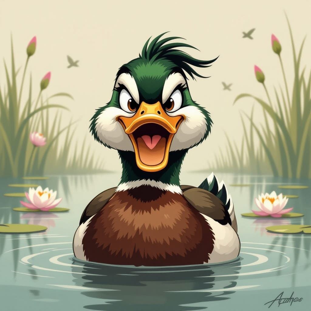ANGRY DUCK - Furious Waterfowl in Classic Wildlife Illustrat...