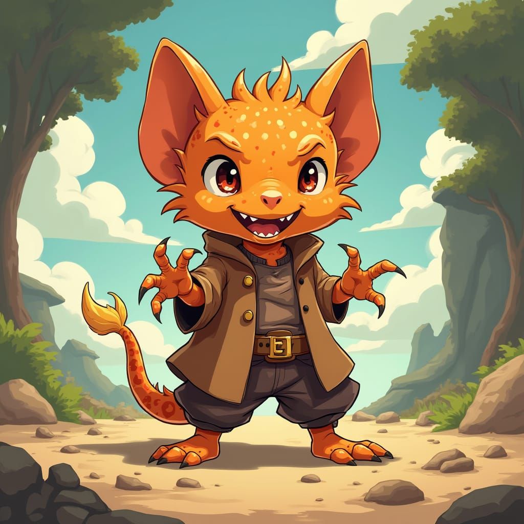 Vibrant Anime Kobold in Earthy Brown Attire - AI Art