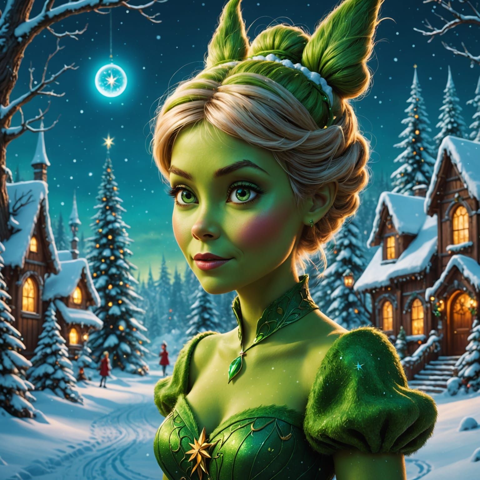 Tinkerbell as Mrs. Grinch in a Whimsical Winter Wo... - AI Art