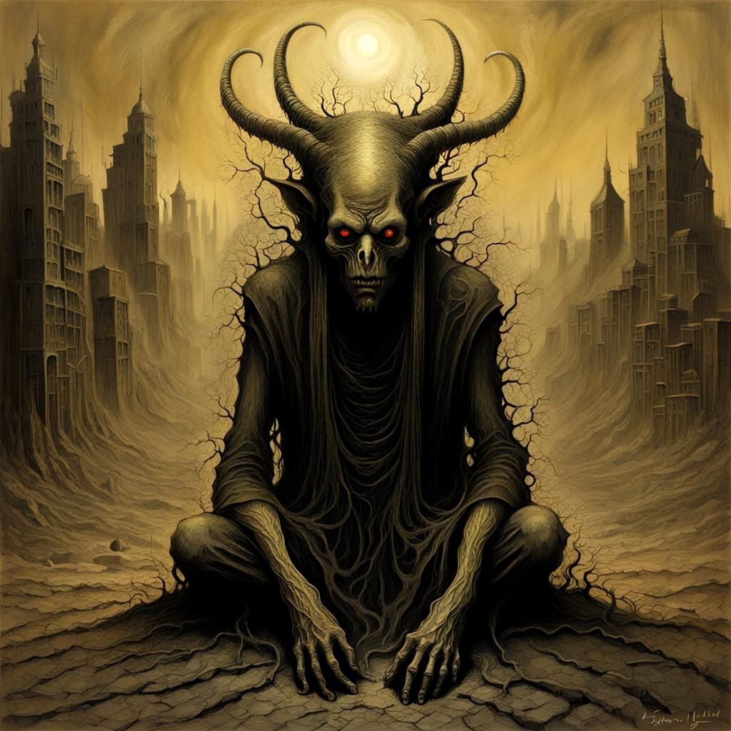 Desolate wasteland DEMON jester :: HELLSCAPE city :: fairy lights ...