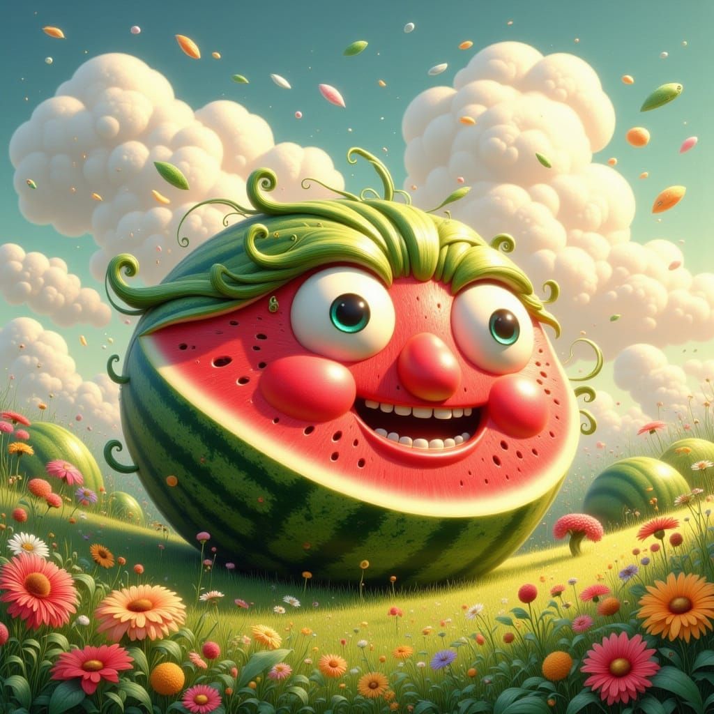 watermelon with a goofy face - Vibrant Watermelon Landscape ...