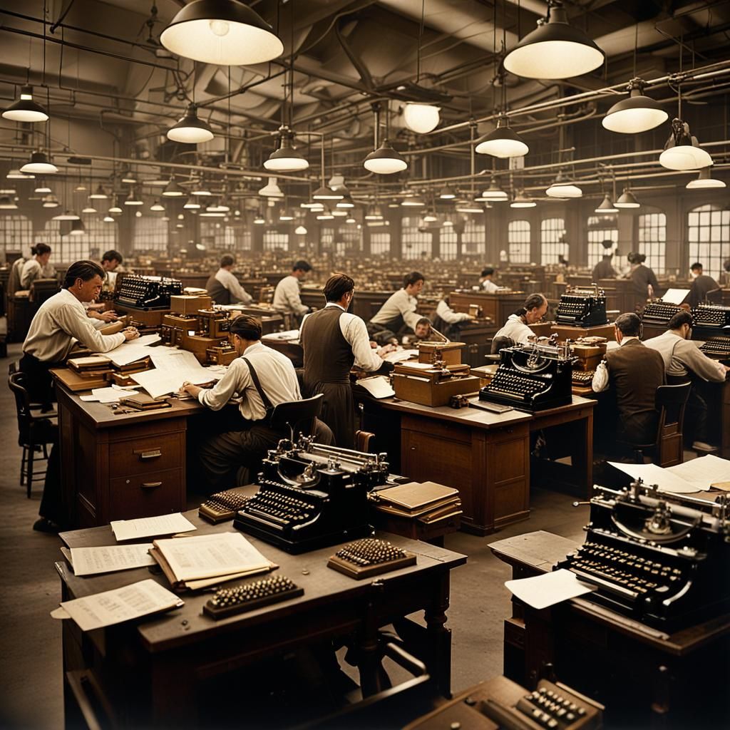 atmospheric scene set in a bustling Hollywood film studio office from ...