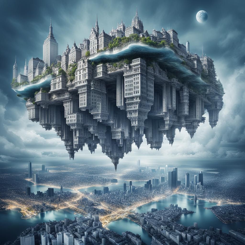 floating upside down city - AI Generated Artwork - NightCafe Creator
