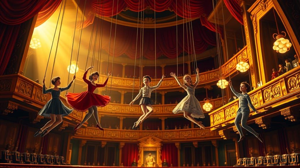 Whimsical Marionette Ballet in a Golden Opera Hous... - AI Art