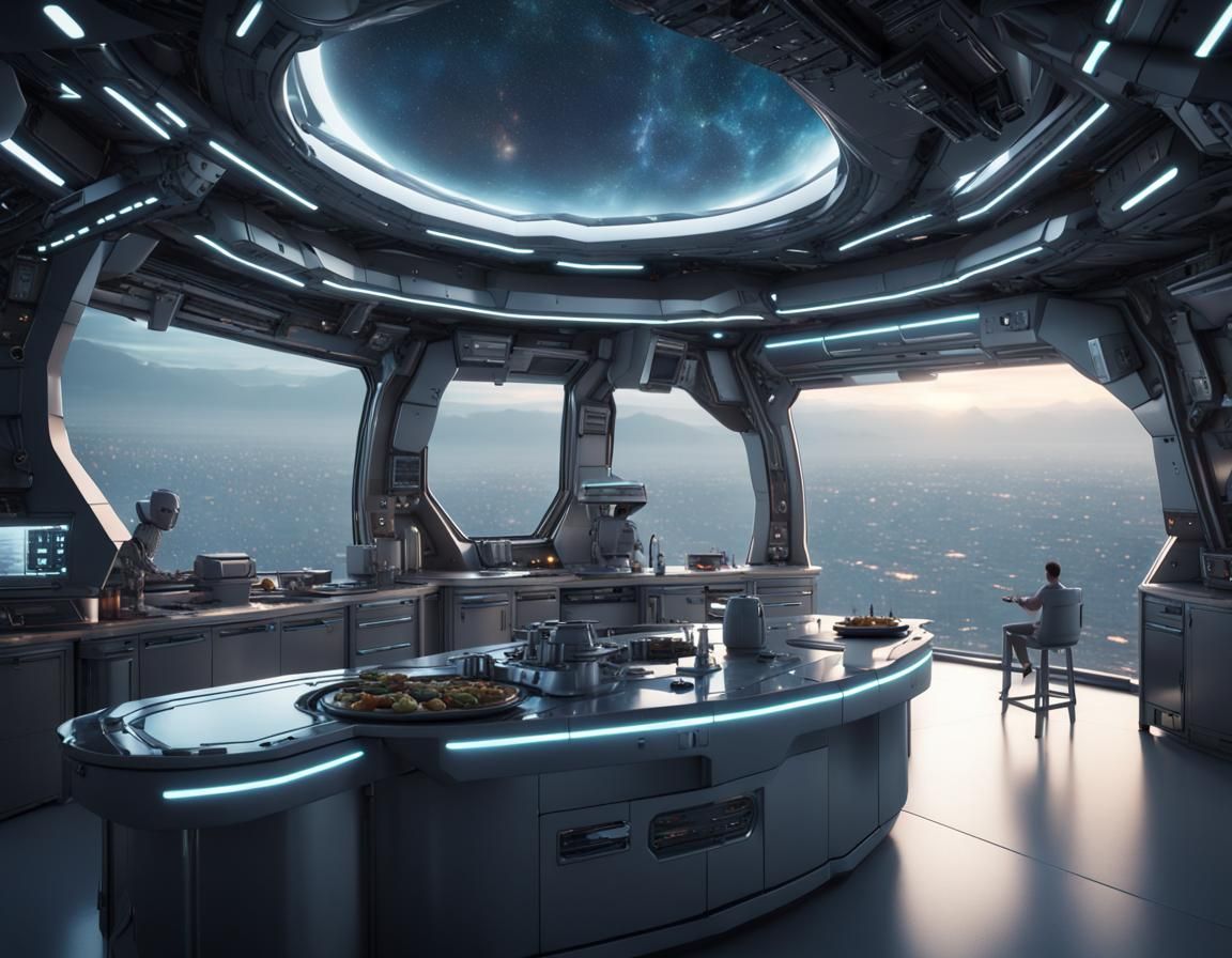 Kitchen in a futuristic spaceship - AI Generated Artwork - NightCafe ...