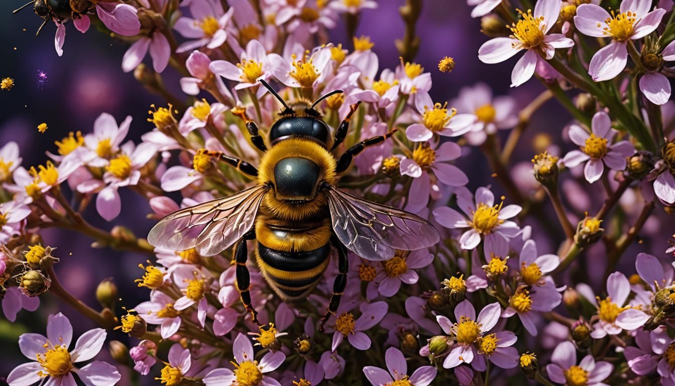 BEE-utiful Bee and Flowers :) 🐝🌺💐 - AI Generated Artwork - NightCafe Creator