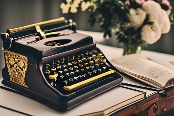 Wedding Guestbook; stunning Victorian vintage typewriter, detailed vase ...