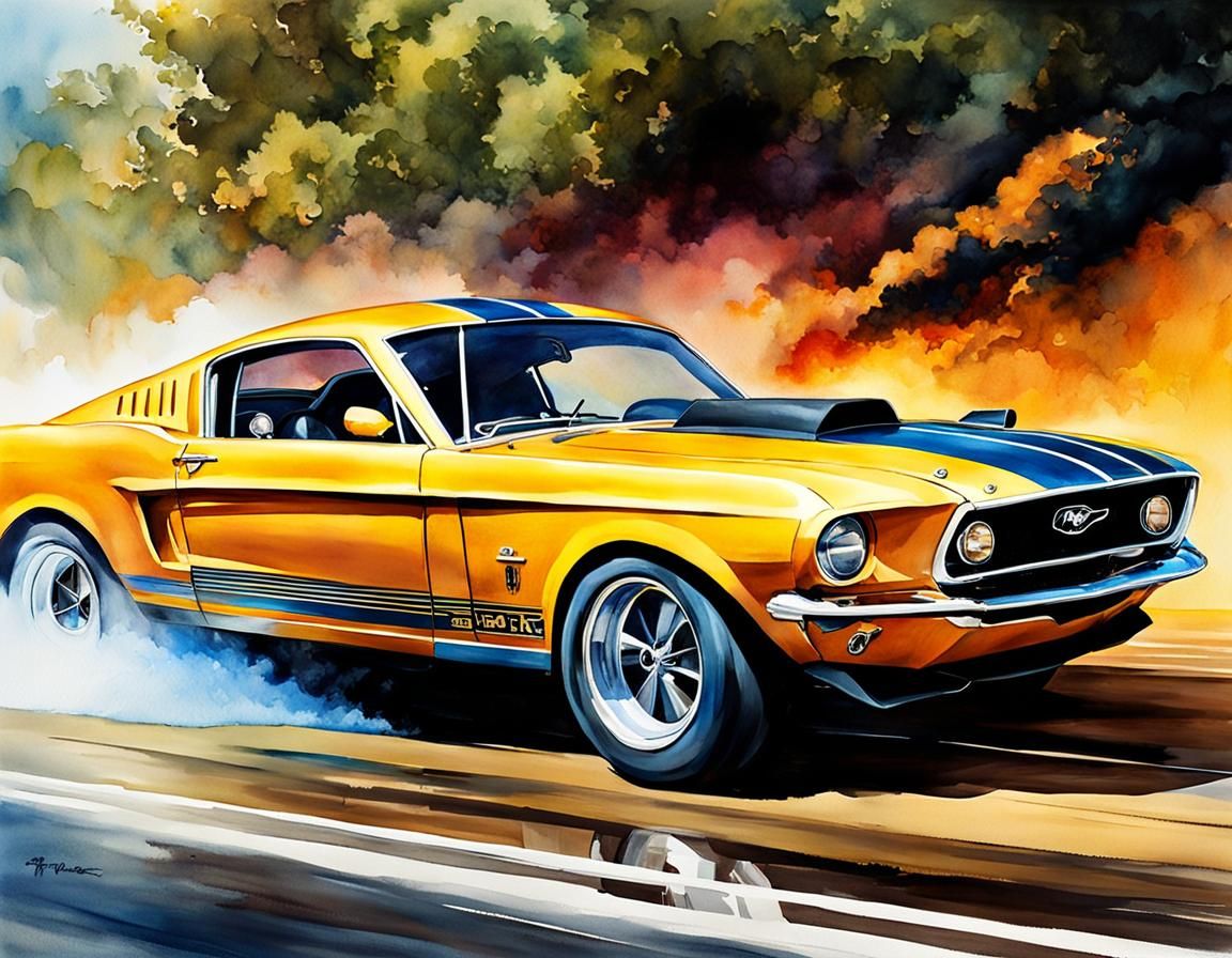 Water colour painting of Drag Race: MUSTANG (#4) - AI Generated Artwork ...