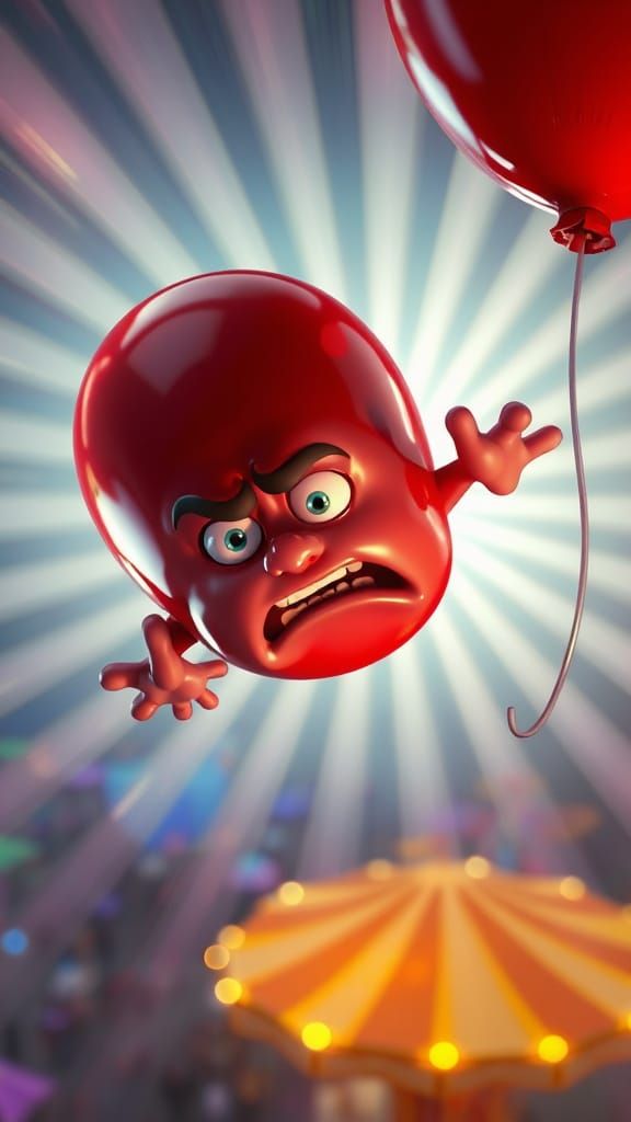 Red Balloon in Turbulent Flight, Inspired by Pixar... - AI Art