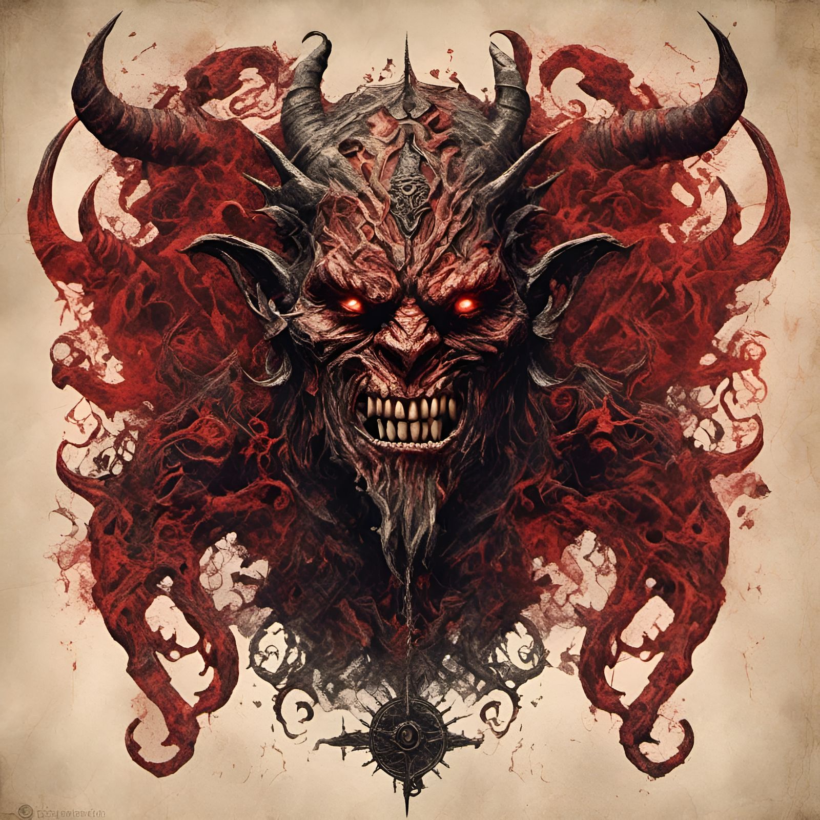 Giant Janus-faced demon two face,cross,mystic red fog,medieval celtic ...