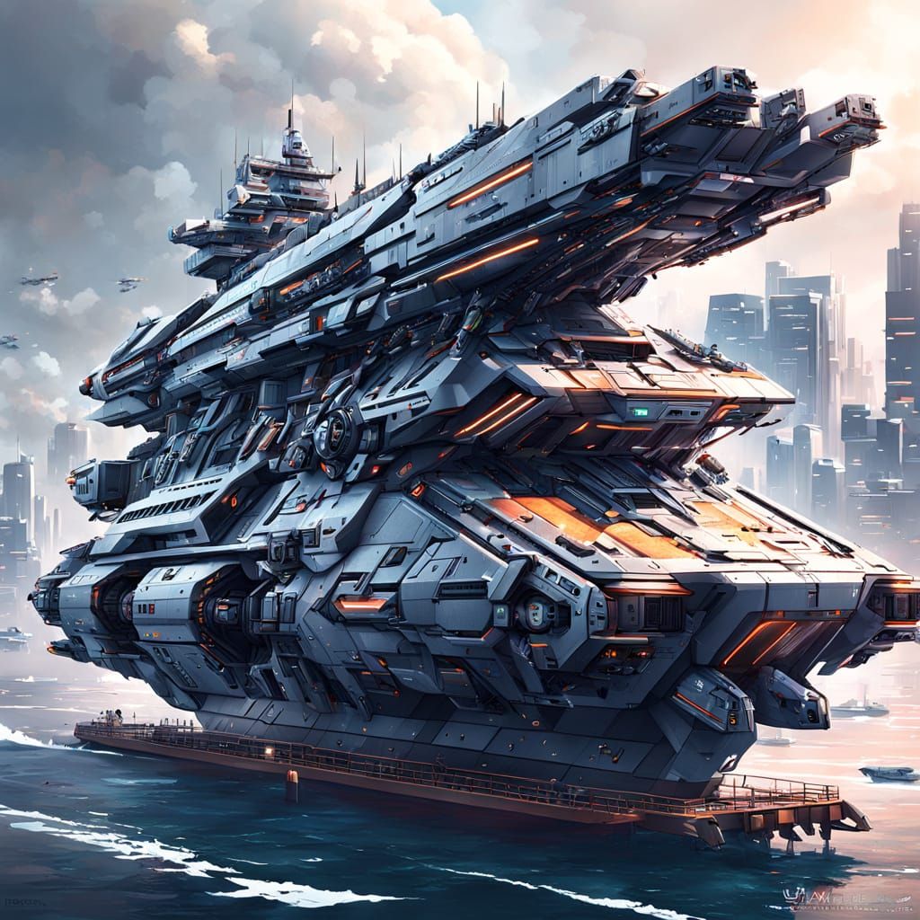 Gigantic Futuristic Warship in Stunning 8K Resolut... - AI Art