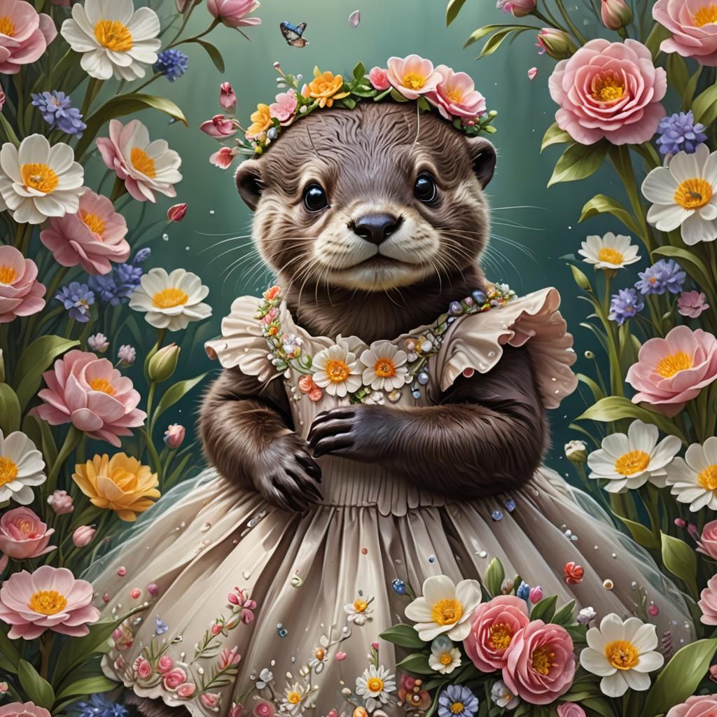 Cute Baby Otter Princess with Beautiful Flowers - AI Generated Artwork ...