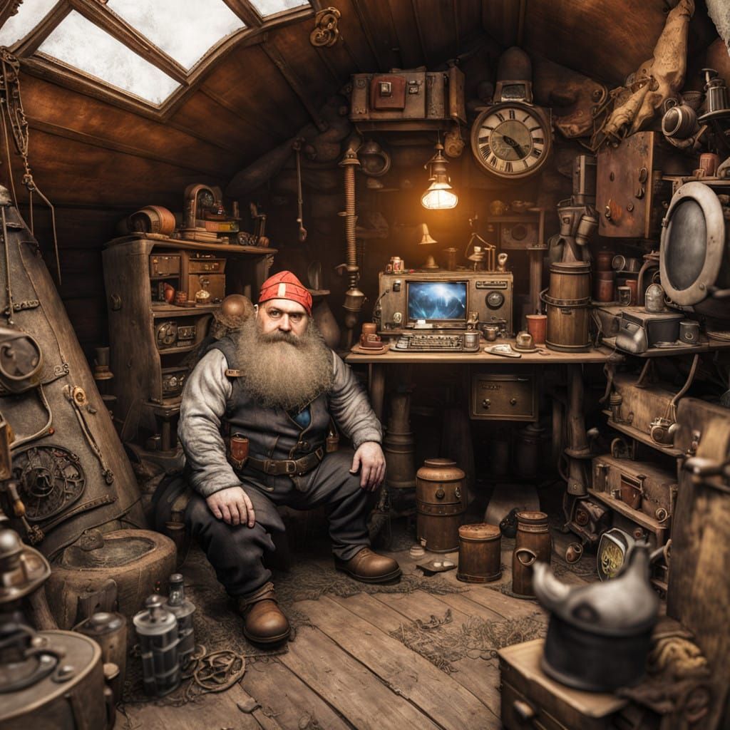 Steampunk Dwarf Squatter in Abandoned Ruins - AI Art