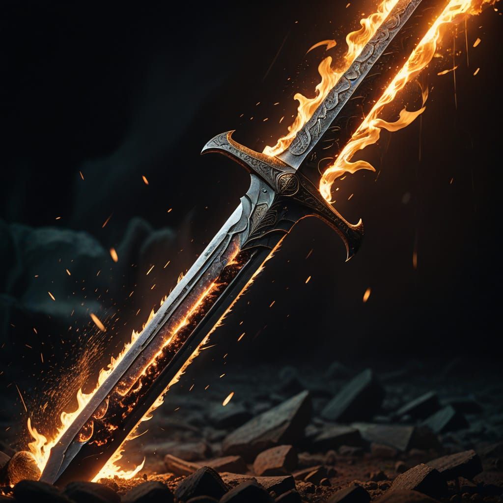 A blazing sword of fire, its blade crackling with molten energy