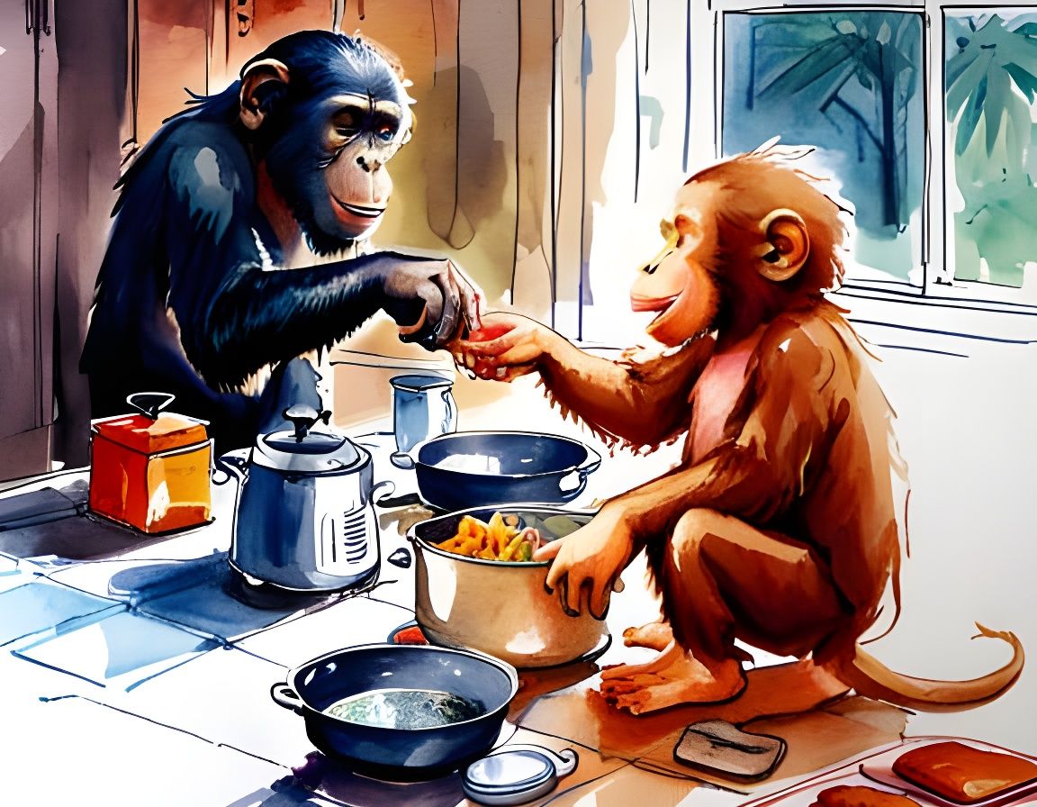 Chimpanzee cooking - AI Generated Artwork - NightCafe Creator