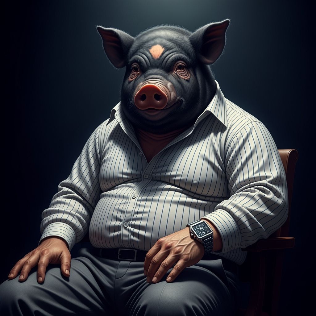 Grotesque Pig in Human Disguise: Surreal Portrait - AI Art