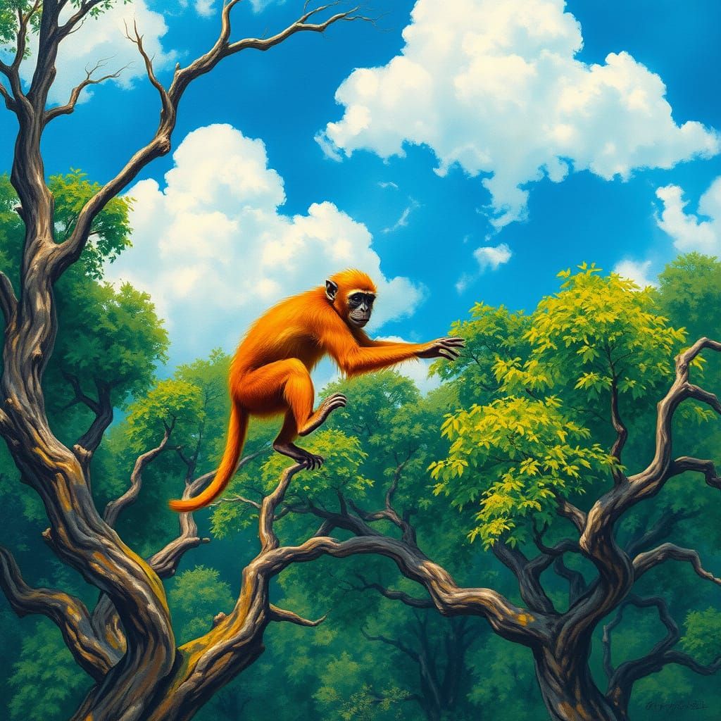A monkey jumping from tree to tree - Monkey Leaping Through ...