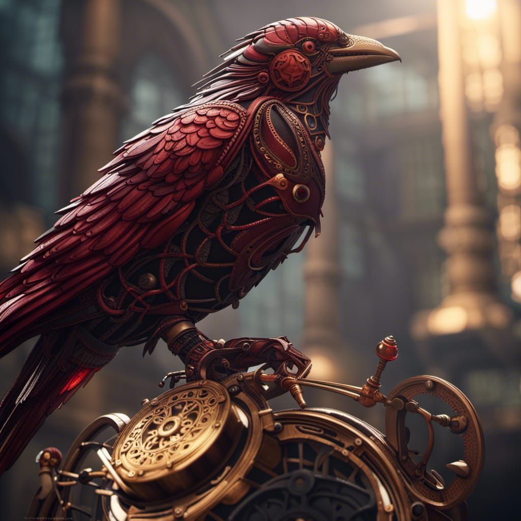 Steampunk red raven - AI Generated Artwork - NightCafe Creator