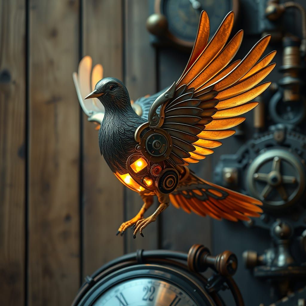 Surreal Steampunk Engine Powered Dove in Photoreal... - AI Art