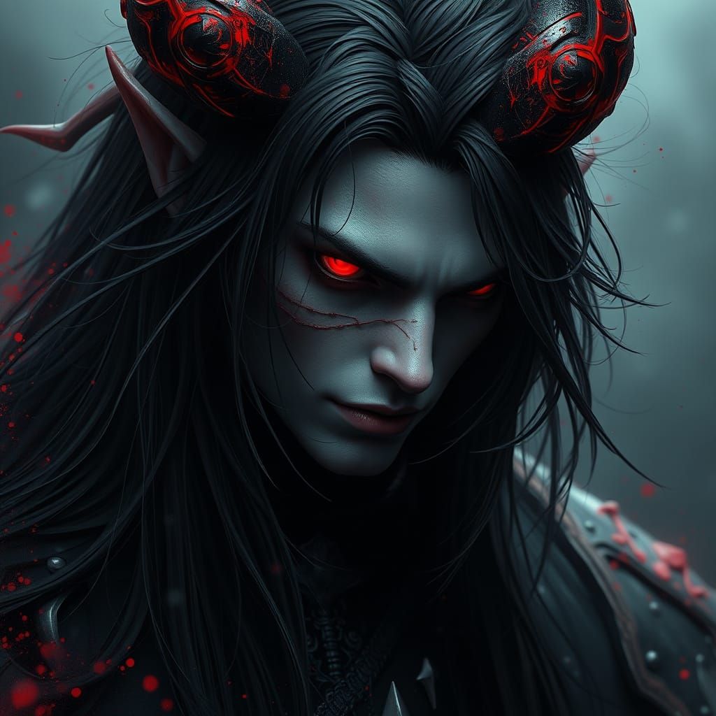 Prince of Dark Demons in Inky Black Robes with Blo... - AI Art