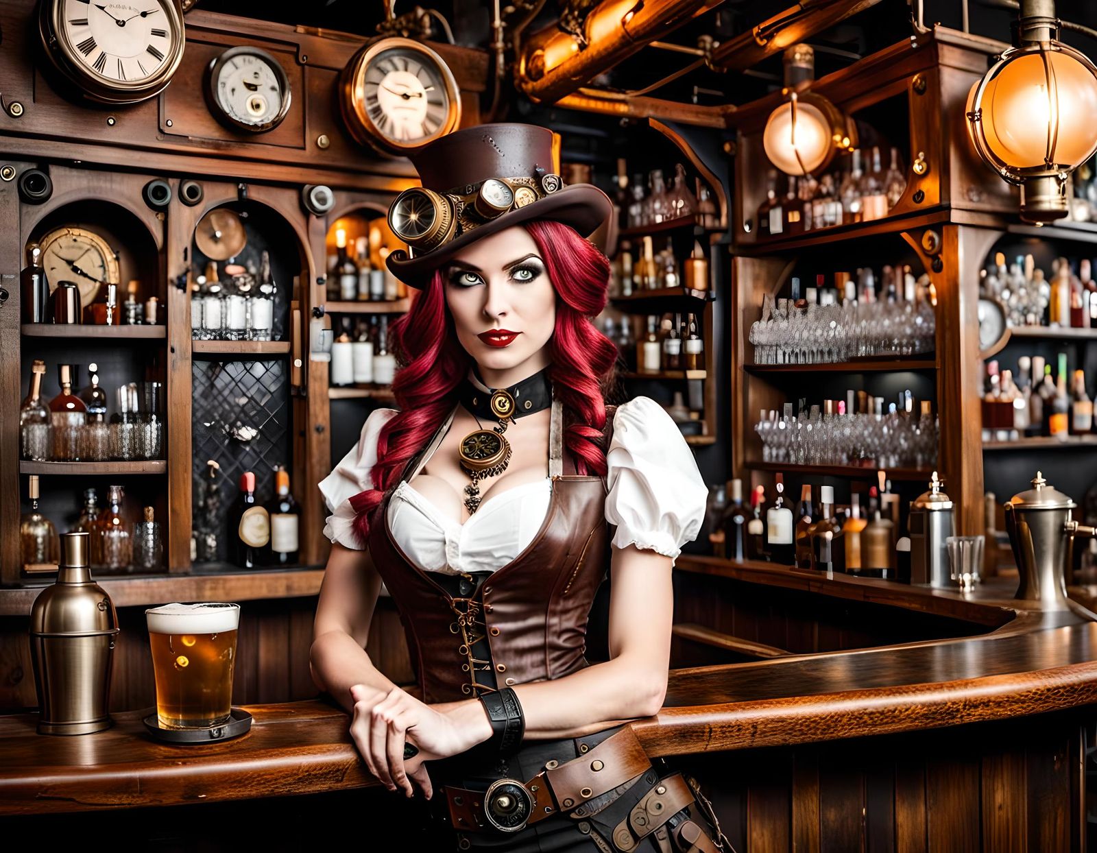 Girl in a Steampunk Bar - AI Generated Artwork - NightCafe Creator