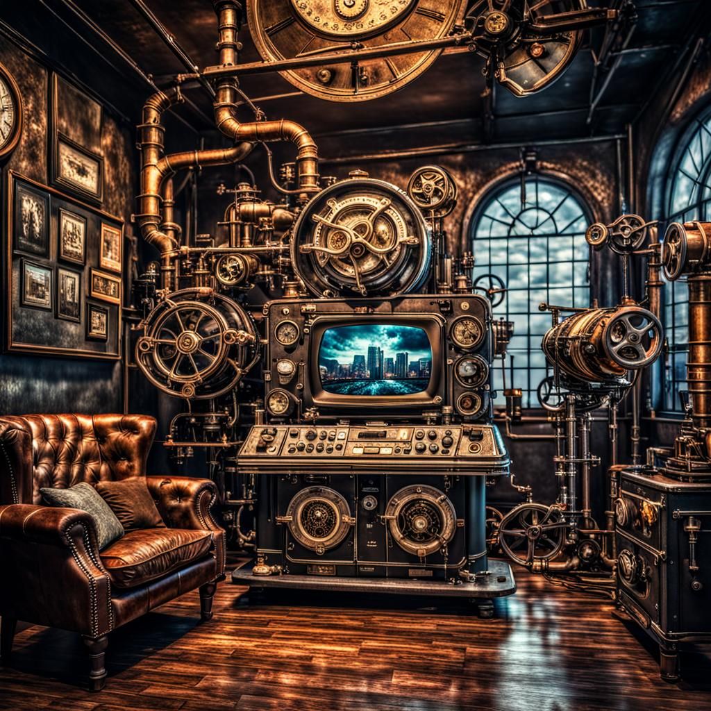 Steampunk TV-room - AI Generated Artwork - NightCafe Creator