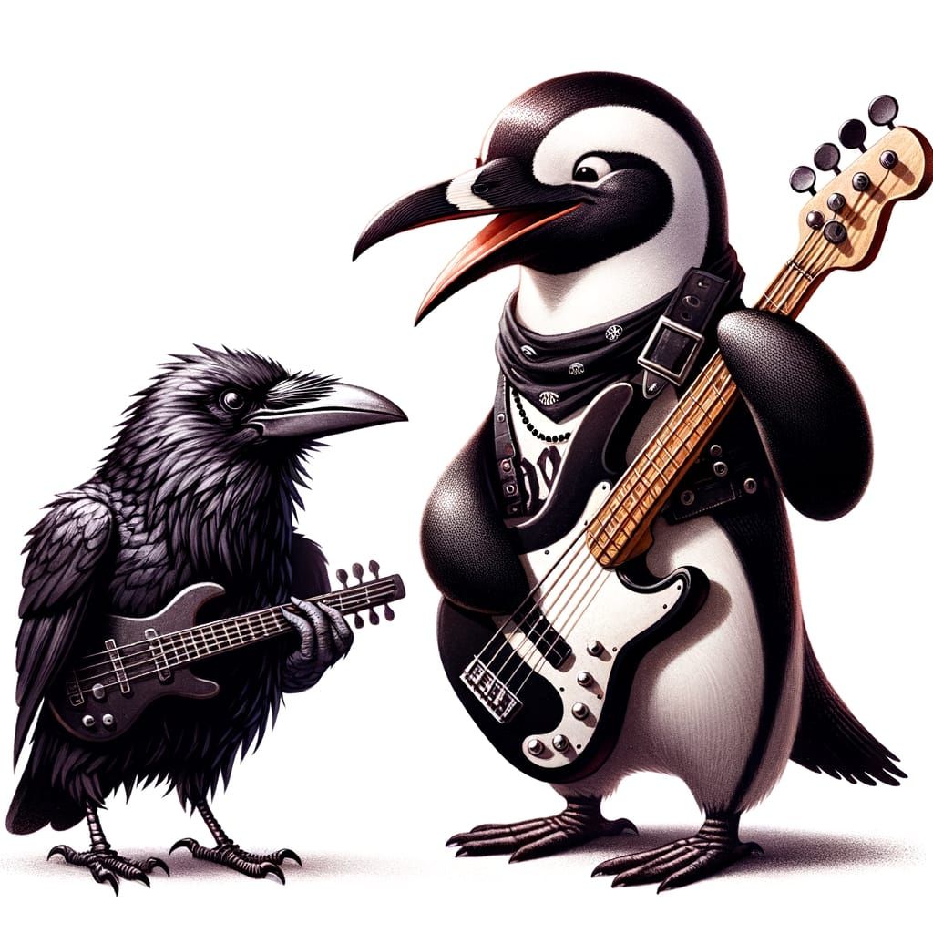 Gothic Penguin Rock Band - AI Art