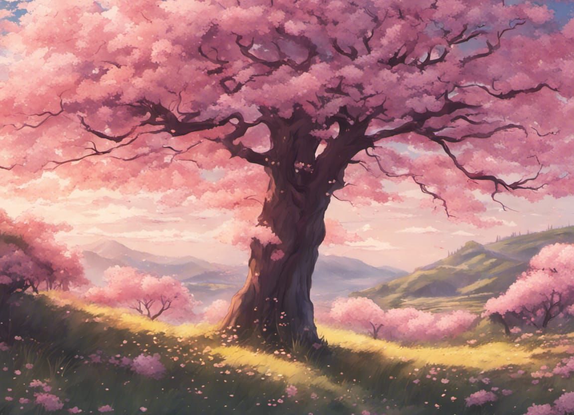 anime cherry blossom tree in a field - AI Generated Artwork - NightCafe ...
