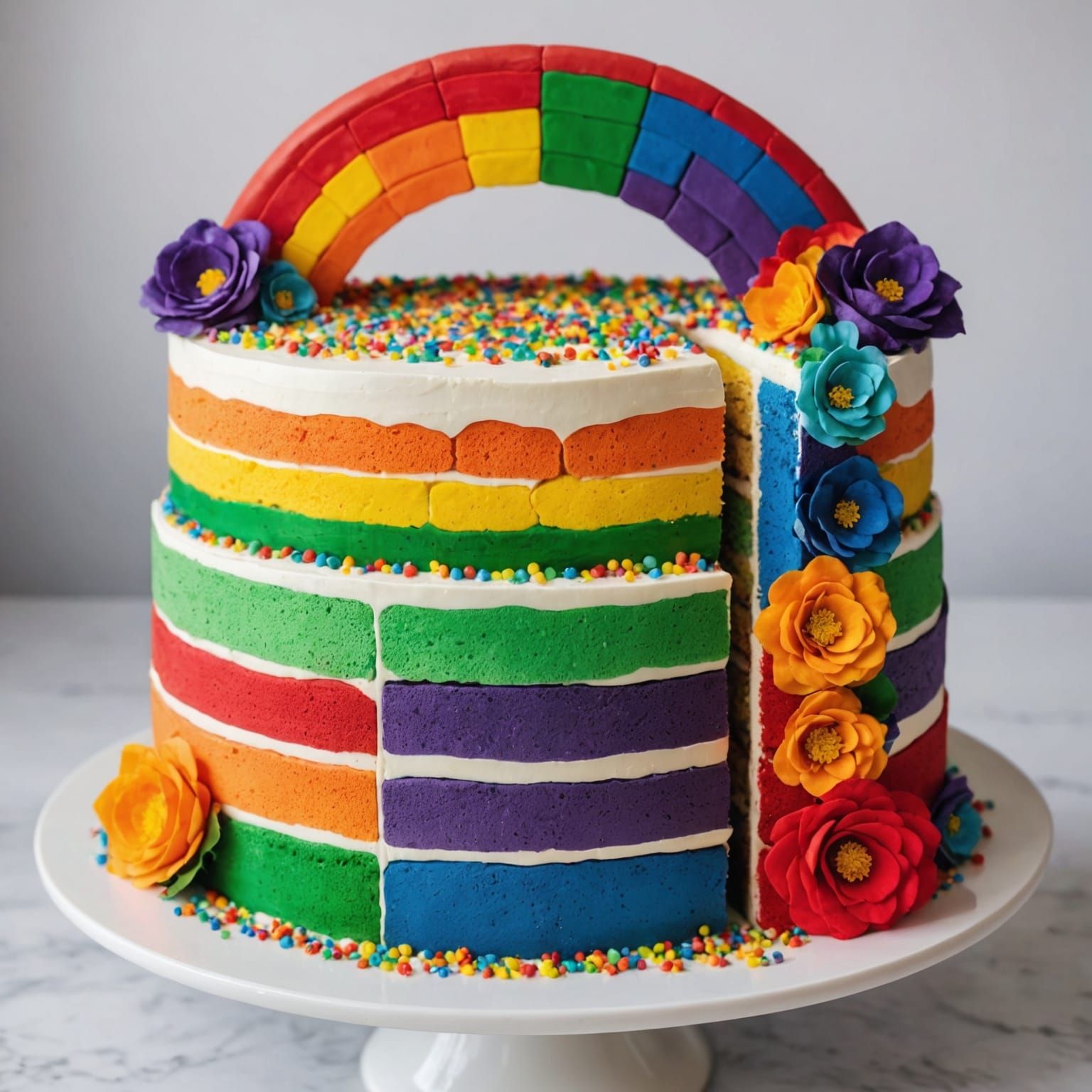 A photographic depiction of a detailed rainbow cake in honor of LGBTQ+ ...