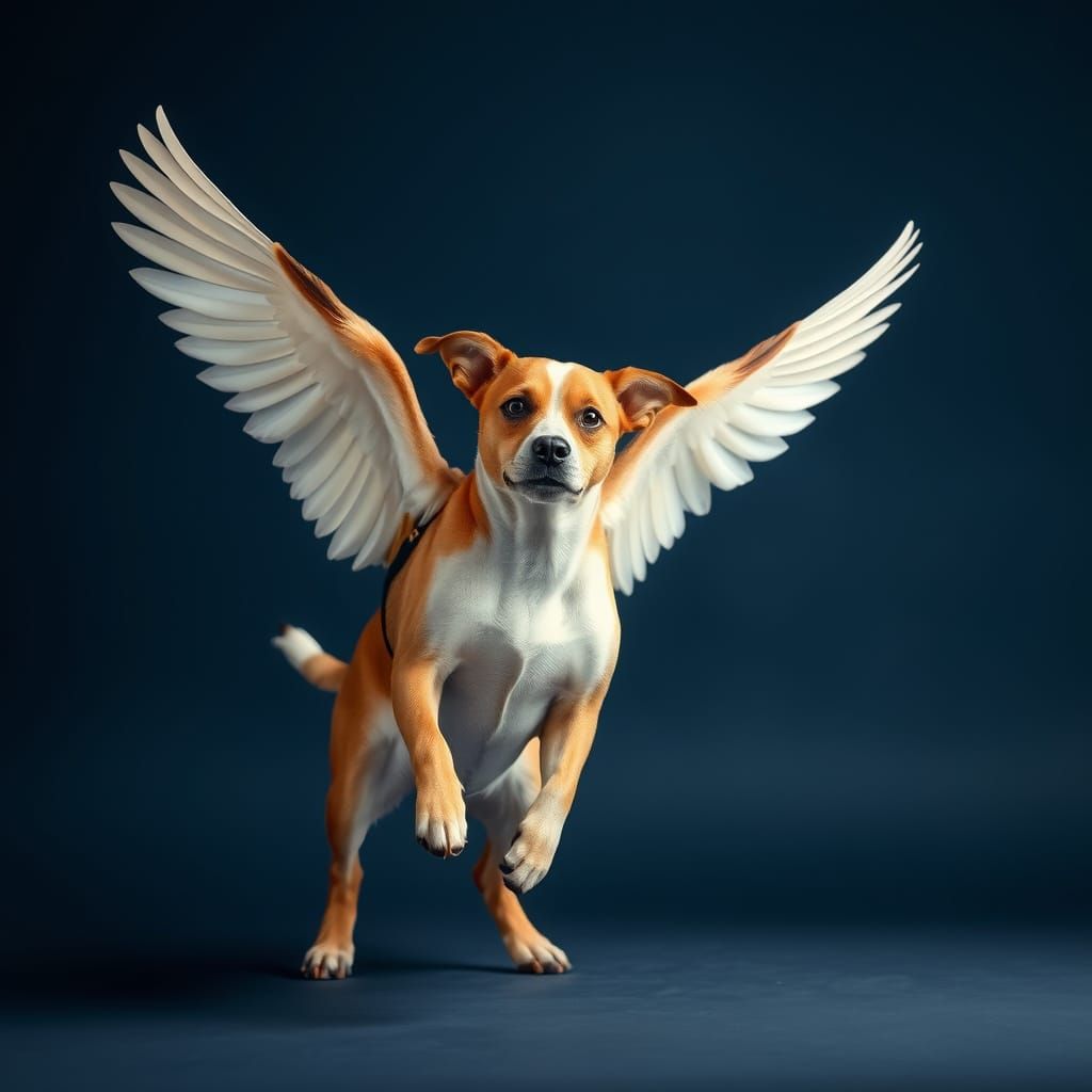 Winged Dogs - Majestic Canine Angel Soars Through the Skies