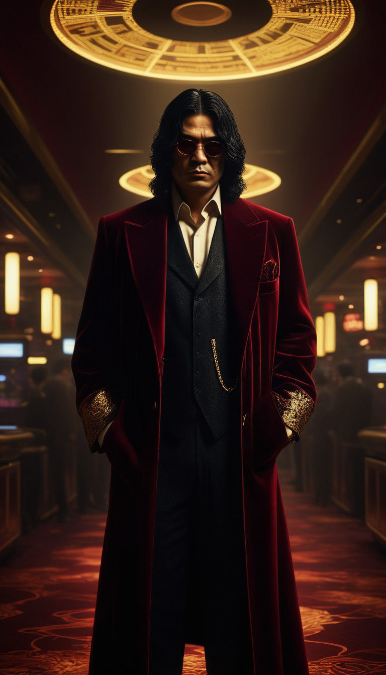 Elegant Mafia Boss in Burgundy Velvet Robe, Illumi... - AI Art