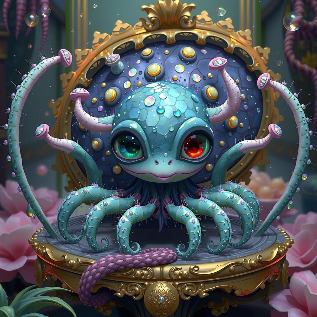 Whimsical Cephalopod-Spider Emerges in Dreamlike D... - AI Art
