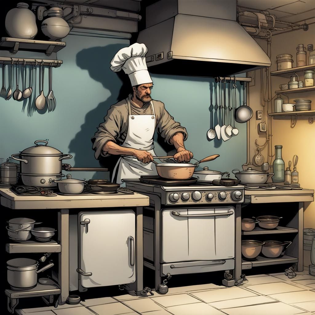 Cyberpunk cook in a cyberpunk kitchen, Anton Pieck style - AI Generated ...