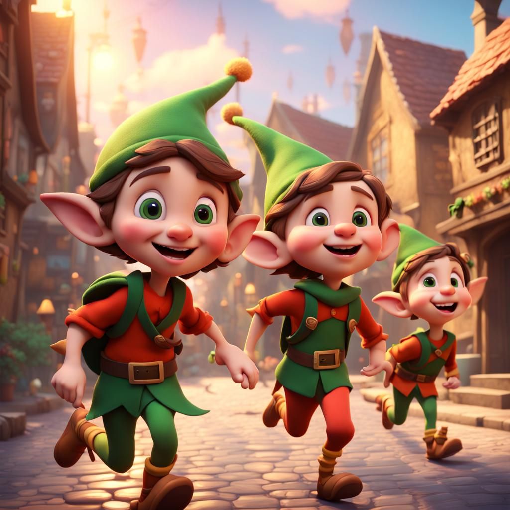 little elves running about in a village center - AI Generated Artwork ...