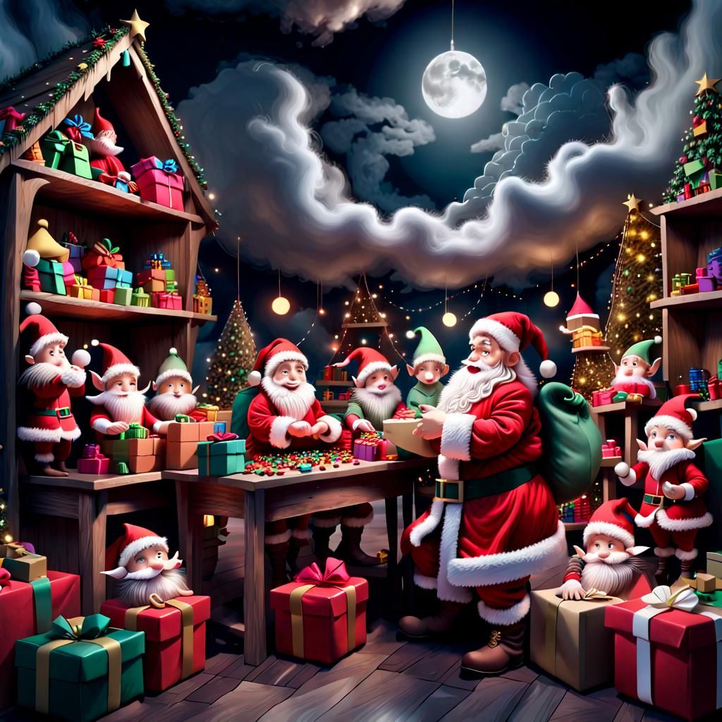 Wonderful Santa Claus workshop, full of fluffy elves making toys - AI ...