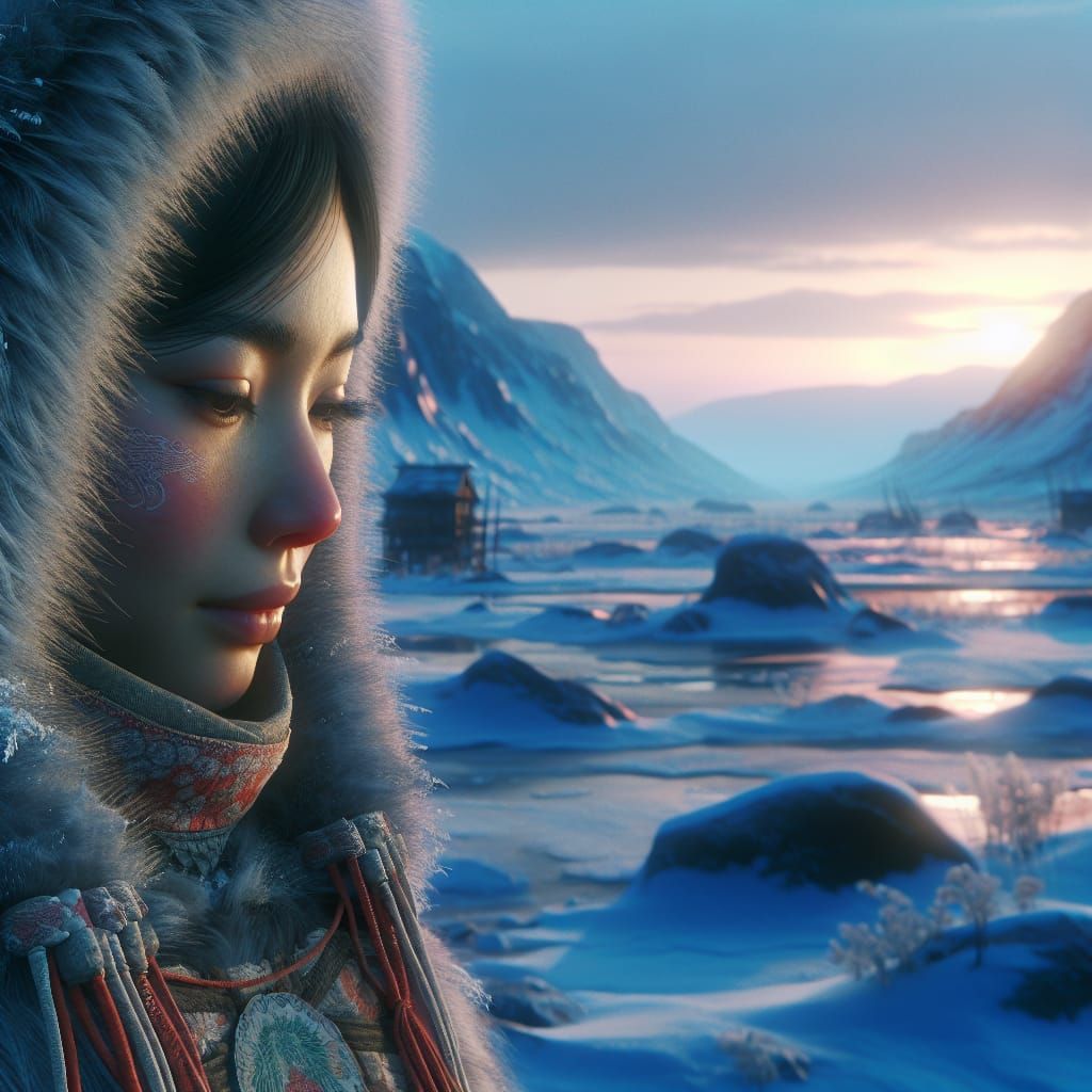 Saami Woman Standing in Winter Wonderland - AI Art