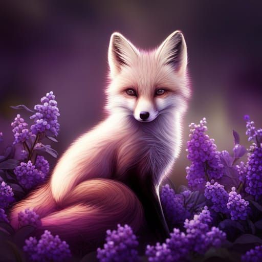 Purple Baby Fox With Purple Lilacs In The Background - AI Generated ...