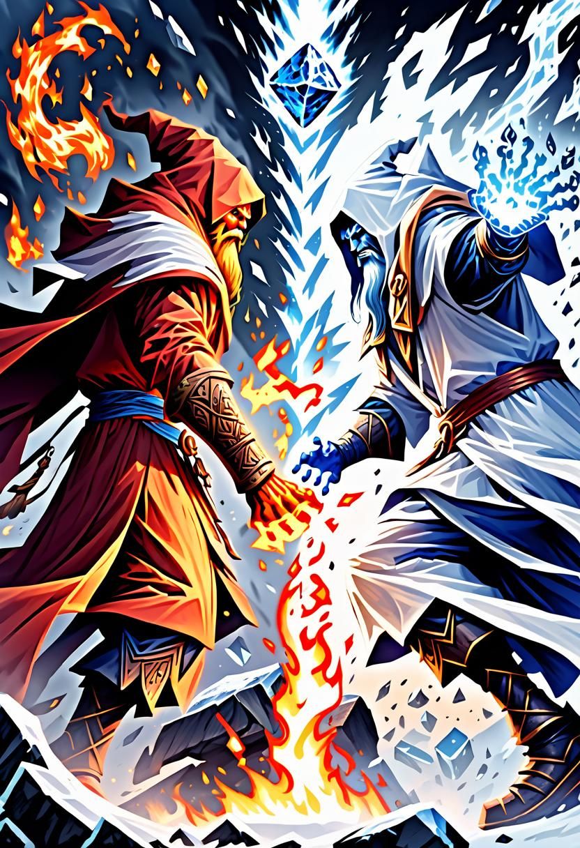 Wizard battle: fire vs. ice - AI Generated Artwork - NightCafe Creator