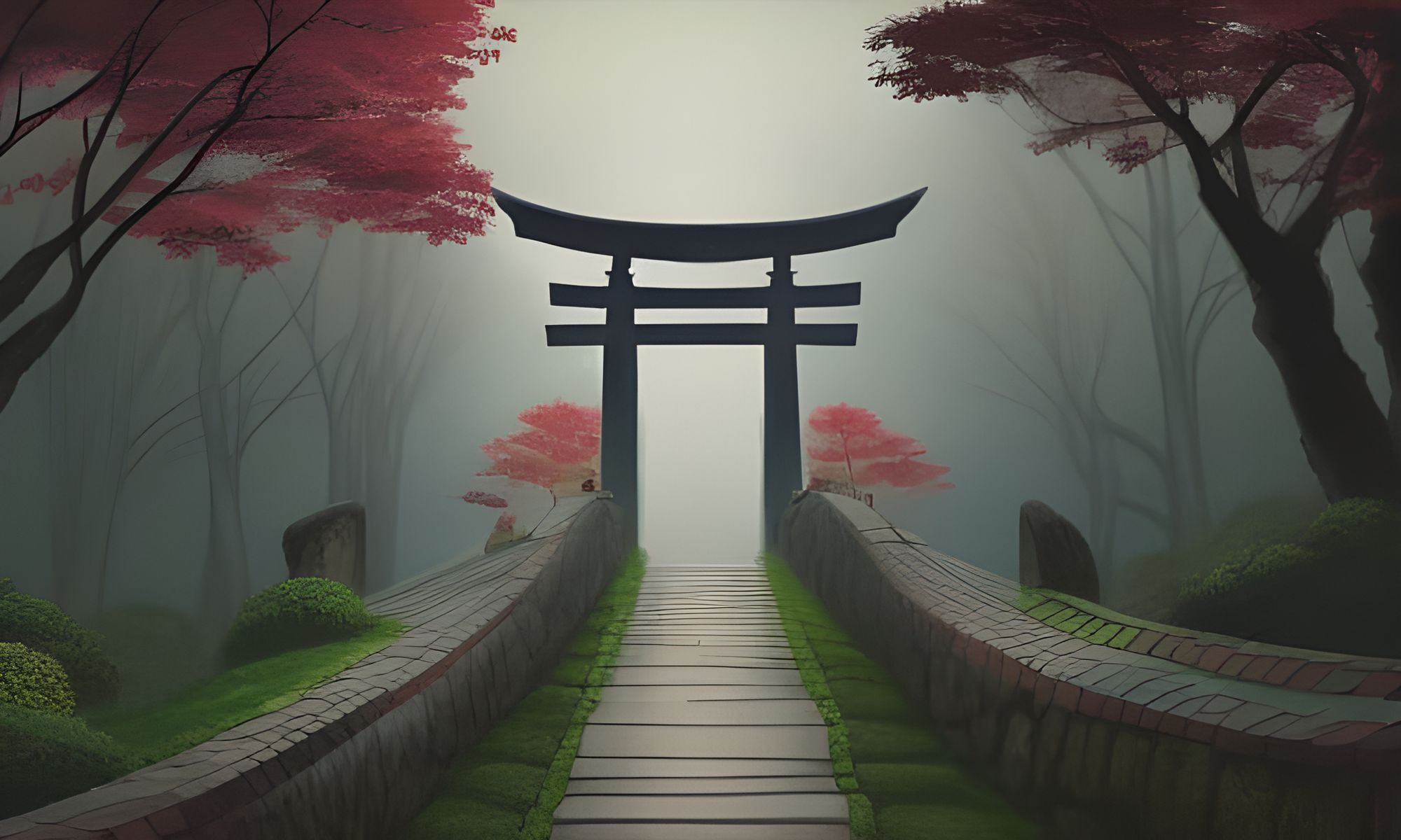 Sakura Tree Cobblestone Pathway Japanese Torii Gate at Dawn : r/nightcafe